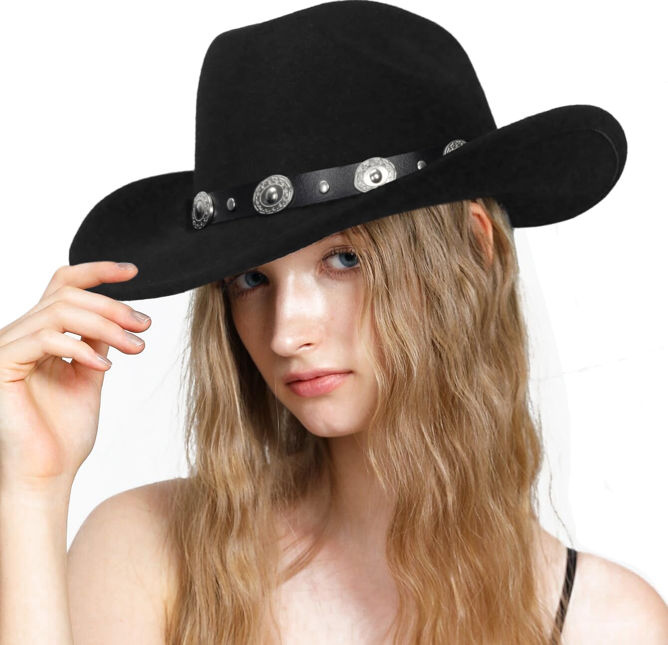 Women Felt Wide Brim Western Cowboy Hat for Men Panama Fedora Wool Caps