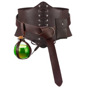 women renaissance accessories medieval leather belt pouch cork potion bottle witch wizard waist corset halloween costume(s,brown)