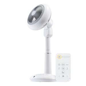 iris usa woozoo pedestal standing oscillating 7-in-1 vortex fan with remote and timer function, height adjustable multi-oscillation 10 speed settings and 102 ft max air distance air circulator, white