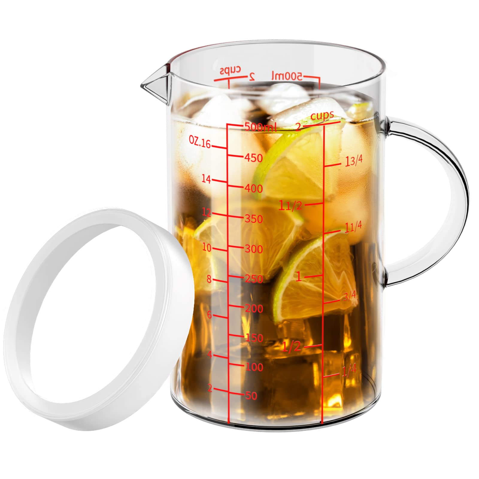 77L Glass Measuring Cup, 2-Cup/500 ML Liquid Measuring Cups, Measuring Cup With Handle and V-Shaped Spout, Glass Beaker with Three Scales (OZ, Cup, ML), Dishwasher/Freezer/Microwave Safe