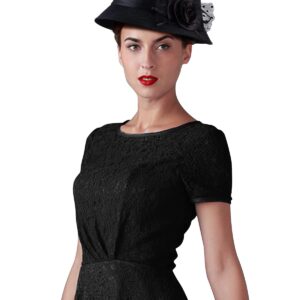 CROWN GUIDE 1920s Gatsby Church Cloche Derby Hats for Women Ladies Bow Bucket Wedding Bowler Hats Tea Party Black