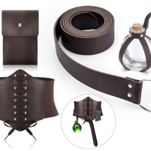 Women Renaissance Accessories Medieval Leather Belt Pouch Cork Potion Bottle Witch Wizard Waist Corset Halloween Costume(S,Brown)