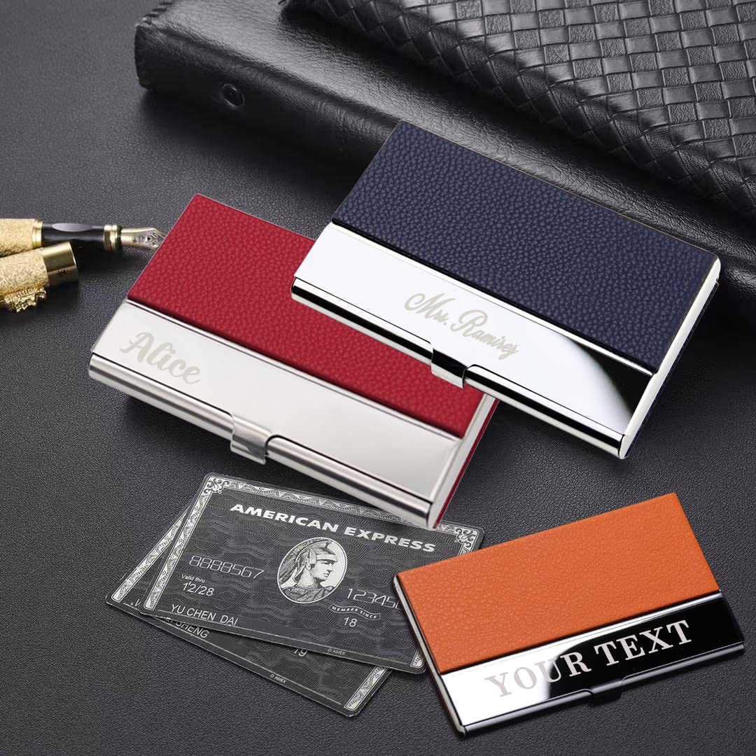 EAQ Custom Business Card Holder Personalized Leather Business Card Holder for Men&Women Custom Logo/Name Business Card Holder Gift