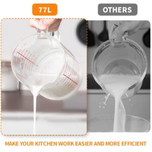 77L Glass Measuring Cup, 2-Cup/500 ML Liquid Measuring Cups, Measuring Cup With Handle and V-Shaped Spout, Glass Beaker with Three Scales (OZ, Cup, ML), Dishwasher/Freezer/Microwave Safe