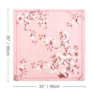 DRESHOW 35” Large Square Satin Head Scarf - 4Pcs Silk Accessories Classic Patterned Squares Beach Bandanas for Women