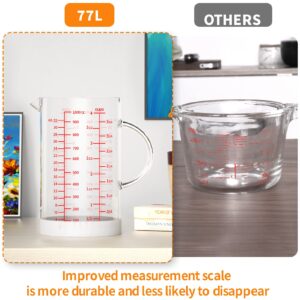 77L Glass Measuring Cup, 2-Cup/500 ML Liquid Measuring Cups, Measuring Cup With Handle and V-Shaped Spout, Glass Beaker with Three Scales (OZ, Cup, ML), Dishwasher/Freezer/Microwave Safe