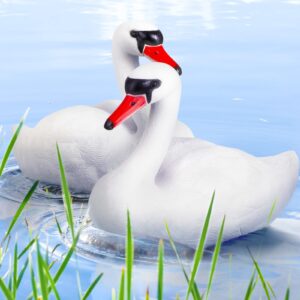 2 pieces swan decoy pond bird deterrent decoration goose decoys hunting floating decoys garden pond decoration for fields or float on the water pool, garden and patio accessories (white)