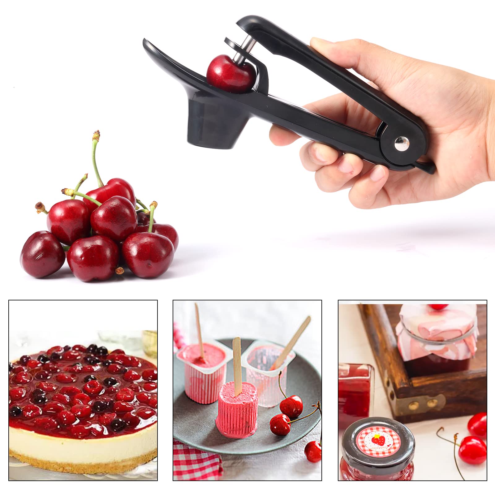 2 Packs Cherry Pitter Tools, Cherry Seed Core Remover Olives Pitter Tool, Stainless Steel Cherries Corer with Space-Saving Lock Design (Black & Green)