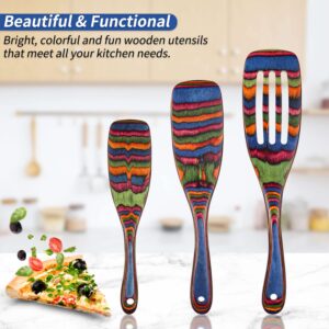 Spurtle Set, Wooden Utensils for Cooking, WOSPONFAN Kitchen Utensils Set, Pakkawood Kitchen Cooking Utensils Set, Apartment Essentials Wood Serving Spatula spoon, Home & kitchen Gift for Women & Men