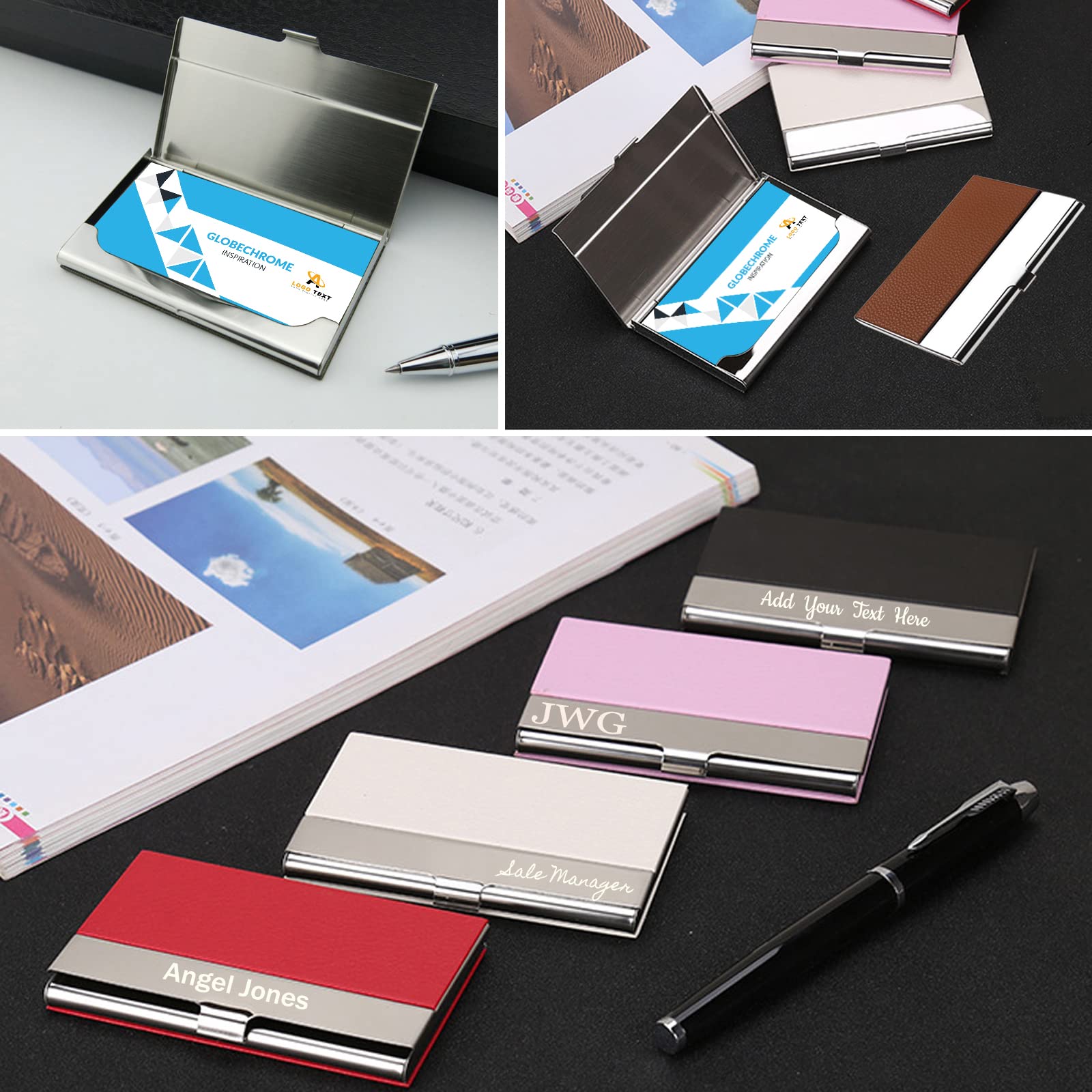 EAQ Custom Business Card Holder Personalized Leather Business Card Holder for Men&Women Custom Logo/Name Business Card Holder Gift