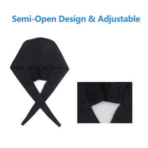 QBA Adjustable Working Cap with Button, Satin Lined Scrub Hat, Cotton Working Hat Sweatband, Elastic Bandage Tie Back Hats for Women & Men, One Size, #Satin-Lined Black