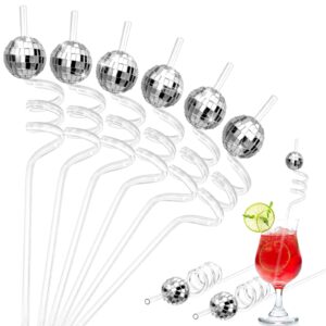 24 set 70s disco ball straw disco birthday party decorations glitter mirror disco ball straw and silver disco ball straws plastic decorative straws for 1970s fever retro disco party decorations