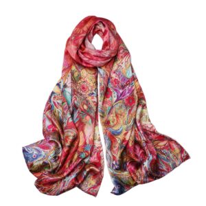 sunmisilk 100% mulberry silk scarfs for women floral print satin long scarf for headscarf hair wraps shawl with gift packed (hsyh22)