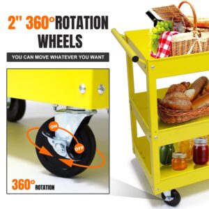 HPDMC 30in Large Steel Service Cart - Utility Carts with Wheels - 3 Shelf - Metal - 400 lbs Capacity - Shop Rolling Tool Carts - Yellow