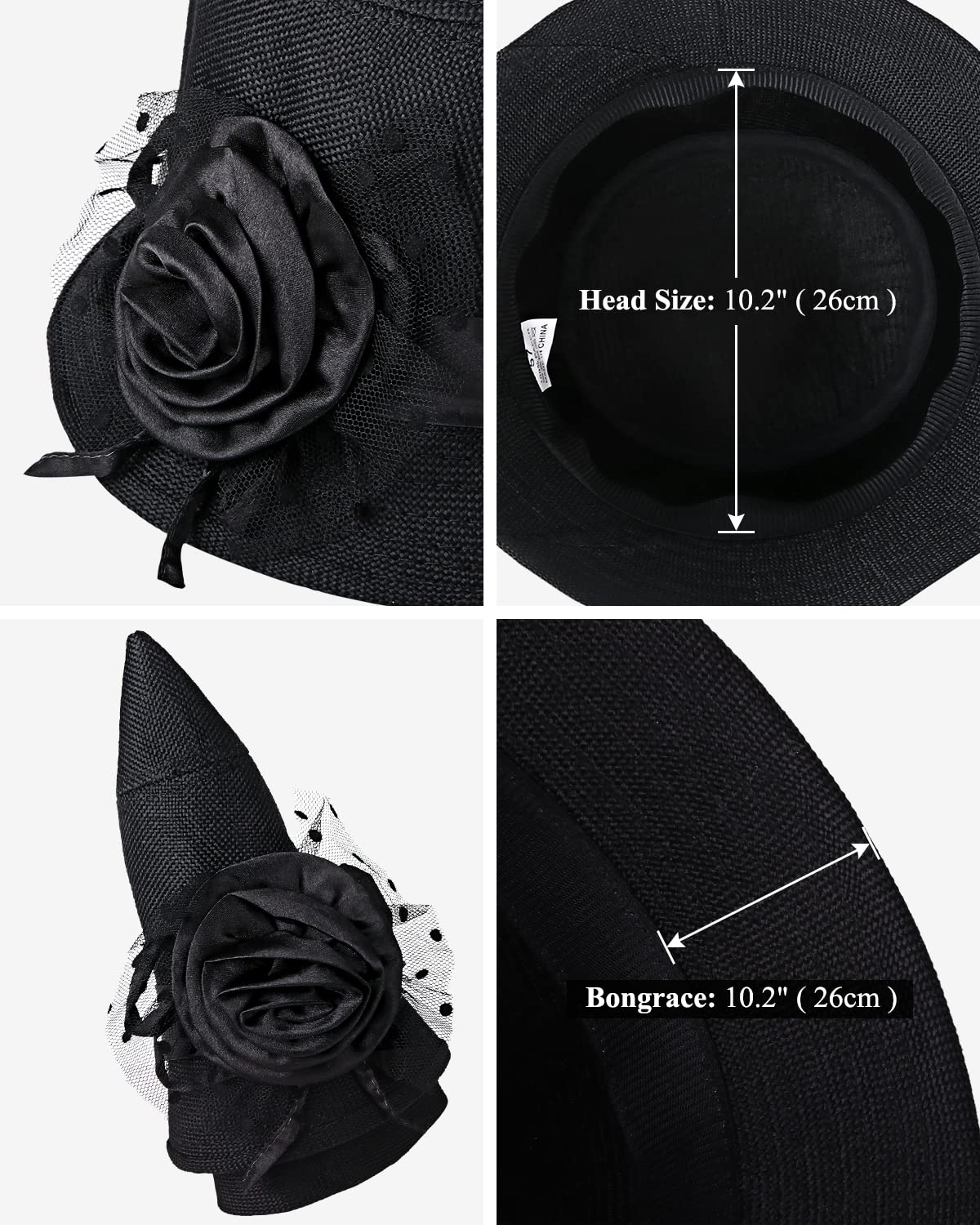 CROWN GUIDE 1920s Gatsby Church Cloche Derby Hats for Women Ladies Bow Bucket Wedding Bowler Hats Tea Party Black