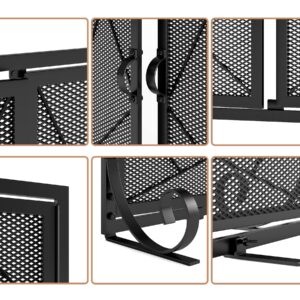 Fire Beauty Fireplace Screen with Hinged Doors Cast Iron Border Sturdy Steel Frame Durable Metal Mesh Decorative Spark Guard Black Finish(Middle)