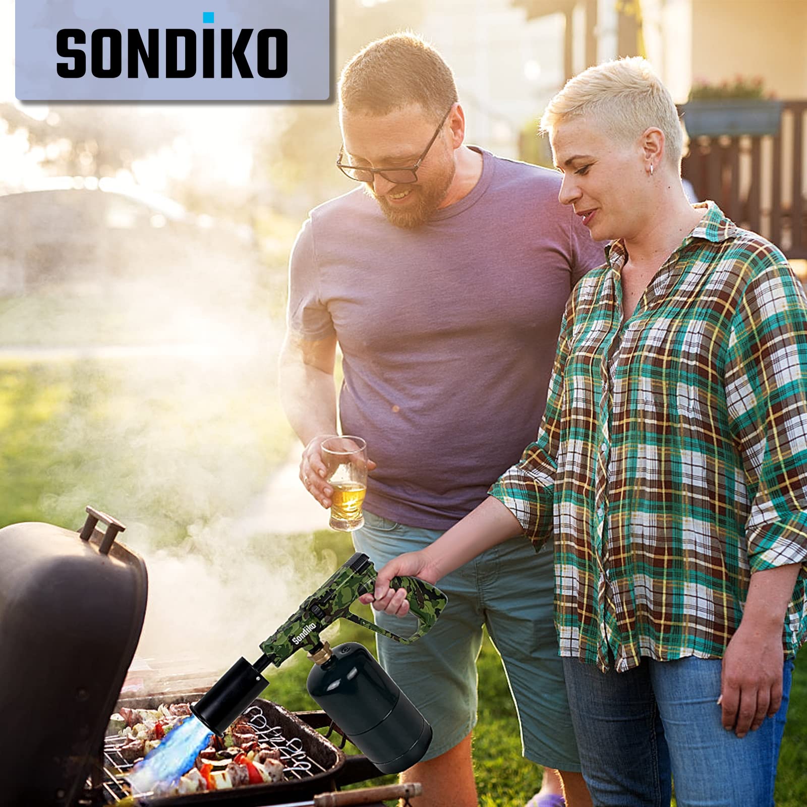 Sondiko Propane Torch Head - Powerful Kitchen Torch for Cooking, BBQ, and Steak Searing - Sous Vide - Charcoal Lighter and Welding Torch - Perfect Campfire Starter(Propane Tank Not Included)