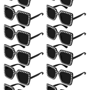 12 Pairs Crystal Oversized Sunglasses Rhinestone Square Diamond Sunglasses Frame Retro Sparkling Glasses for Women Men(Black)