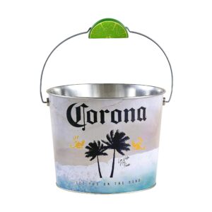 the tin box company corona beverage bucket with wire handle and lime grip, beach scene (423317-12)