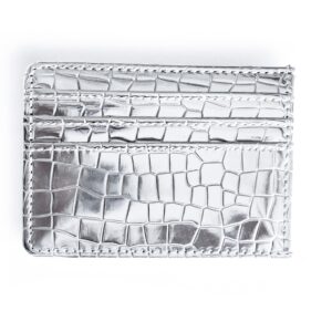 SWEDEY Super Shiny Slim Credit Card Holder Mini Front Pocket Wallet in Mirror Metallic Faux Crocodile pattern (Silver)