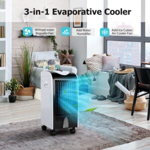 ARLIME Evaporative Air Cooler, Windowless Swamp Cooler Fan & Humidifier with 3 Modes, 3 Speeds, 2 Ice Boxes, 7.5h Timer, Now-Noise, Portable Air Conditioners for Bedroom, Living Room, Office