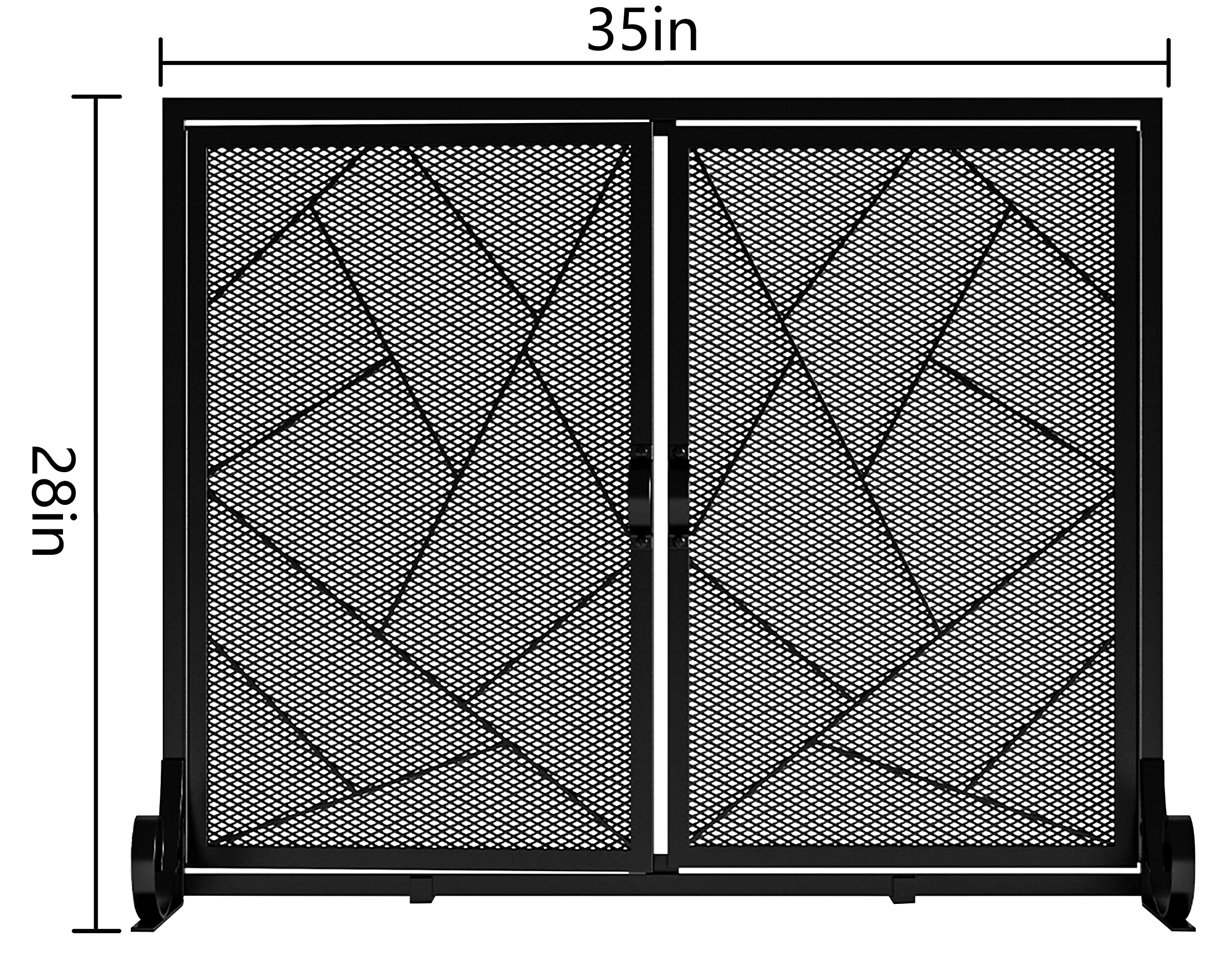 Fire Beauty Fireplace Screen with Hinged Doors Cast Iron Border Sturdy Steel Frame Durable Metal Mesh Decorative Spark Guard Black Finish(Middle)