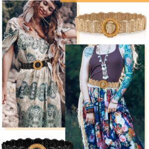 Hercicy 3 Pcs Rattan Straw Woven Belt Bohemian Waist Rope Braid Belts for Women, Trendy Boho Ladies Skinny Dress Belt Multicolor