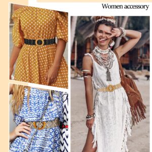 Hercicy 3 Pcs Rattan Straw Woven Belt Bohemian Waist Rope Braid Belts for Women, Trendy Boho Ladies Skinny Dress Belt Multicolor