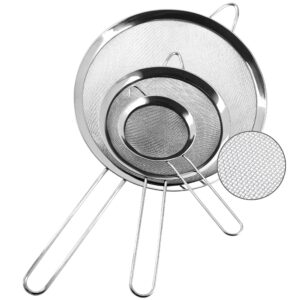 anaeat fine mesh strainers - premium stainless steel colander sieve sifters, with durable mesh and sturdy handle, excellent for sifting dry ingredients, flour, pastas, rice, tea (3.15"+5.5"+7.87")