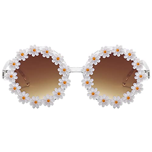 Dollger Retro Daisy Sunglasses for Women Flower Round Fashion Disco Festival Sunglasses, Brown Valentine's Day