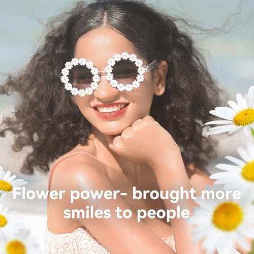 Dollger Retro Daisy Sunglasses for Women Flower Round Fashion Disco Festival Sunglasses, Brown Valentine's Day