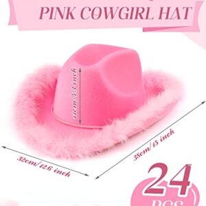 Jecery 24 Pieces Pink Cowboy Cowgirl Hat Bulk with Feather Boa for Women Girl Wedding Bachelorette Birthday West Party Costume Accessories