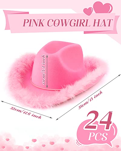 Jecery 24 Pieces Pink Cowboy Cowgirl Hat Bulk with Feather Boa for Women Girl Wedding Bachelorette Birthday West Party Costume Accessories