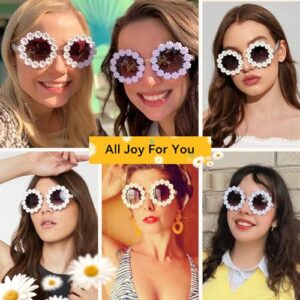 Dollger Retro Daisy Sunglasses for Women Flower Round Fashion Disco Festival Sunglasses, Brown Valentine's Day