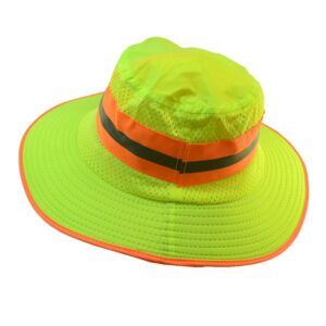 Exgreem Hi Vis Reflective Safety Breathable Green/Orange Bucket Cap Neck Flap Boonie Hats (Lime)