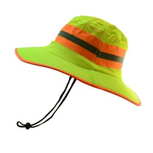 Exgreem Hi Vis Reflective Safety Breathable Green/Orange Bucket Cap Neck Flap Boonie Hats (Lime)