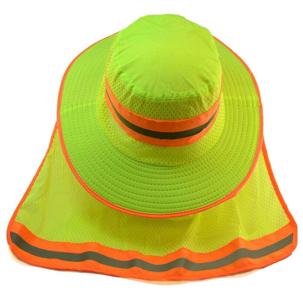 Exgreem Hi Vis Reflective Safety Breathable Green/Orange Bucket Cap Neck Flap Boonie Hats (Lime)