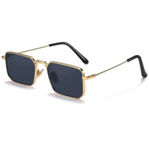 fayoh naomi rectangular sunglasses classic retro metal frame small size uv400 uv protection for men and women (gold/black)