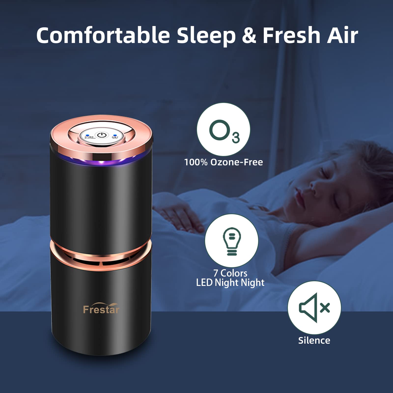 Mini Air Purifier USB Air Purifiers for Car Office Desk Small Room, Super Quiet with LED Night Light, No Adapter (Black)