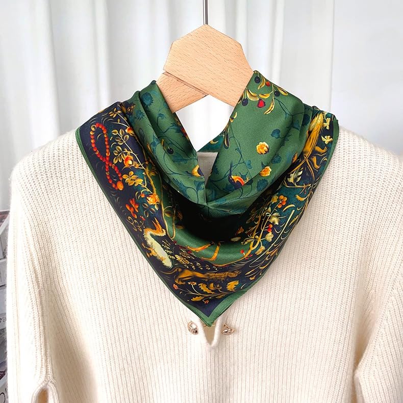 ANDANTINO Mulberry Silk Square Scarf for Hair-27''x27''- Women Men Natural Silk Neckerchief(Jade Green)