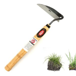 elegital kana hoe 217 japanese garden tool - hand hoe/sickle is perfect for weeding and cultivating. the blade edge is very sharp. (beige-023)