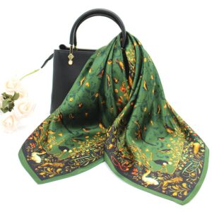 ANDANTINO Mulberry Silk Square Scarf for Hair-27''x27''- Women Men Natural Silk Neckerchief(Jade Green)