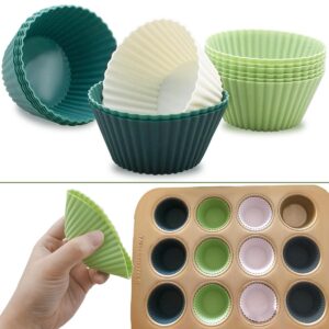 24 Pack Silicone Baking Cups Reusable Muffin Liners Non-Stick Cup Cake Molds Set Cupcake Silicone Liner Standard Size Silicone Cupcake Holder Silicon Cups for Baking Bpa Free (4 Colors)