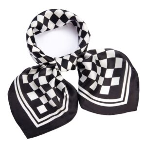 nasoperfect 27 inch silk feeling scarf square satin head scarf fashion checkerboard print neck scarfs for women black and white