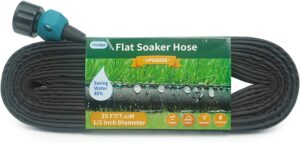 hlinker flat soaker hose 15 25 50 75 ft for garden beds, 25ft 1/2" linkable consistent drip irrigation hose save 80% water, leakproof heavy duty double layer sprinkler hose