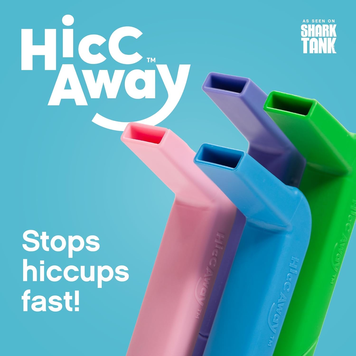 HiccAway Hiccup Straw - Stops Hiccups Naturally & Fast - As Seen On Shark Tank - Clinically Proven Relief for All Ages, Children & Adults - Safe, Lightweight, & Reusable (HiccAway Blue) 1 Pack