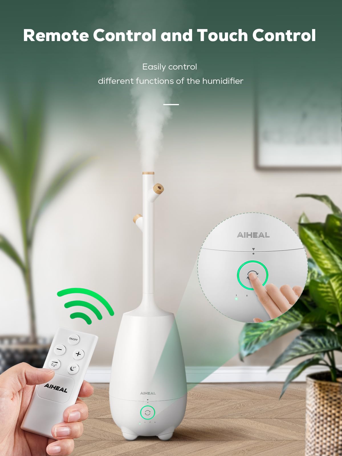 Aiheal Humidifiers for Bedroom Large Room Home, 5L Top Fill Cool Mist Ultrasonic Humidifier for Baby Plants, Smart Humidistat Mode, Essential Oil Diffuser, Sleep Mode, Auto Off and Ultra Quiet, White