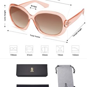 SOJOS Vintage Polarized Sunglasses Womens Trendy Oversize Big Frame Sun Glasses UV Protection SJ2209 Transparent Pink Frame Gradient Pink Lens