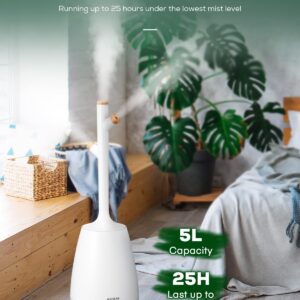 Aiheal Humidifiers for Bedroom Large Room Home, 5L Top Fill Cool Mist Ultrasonic Humidifier for Baby Plants, Smart Humidistat Mode, Essential Oil Diffuser, Sleep Mode, Auto Off and Ultra Quiet, White