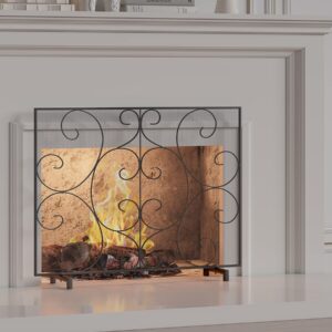 Kingson Single Panel Decorative Flat Fireplace Screen Cover Handcrafted Durable Metal Mesh, Heat-Resistant Free Standing Fire Spark Guard Mesh 37.8" L x 8.8" W x 30.7" H